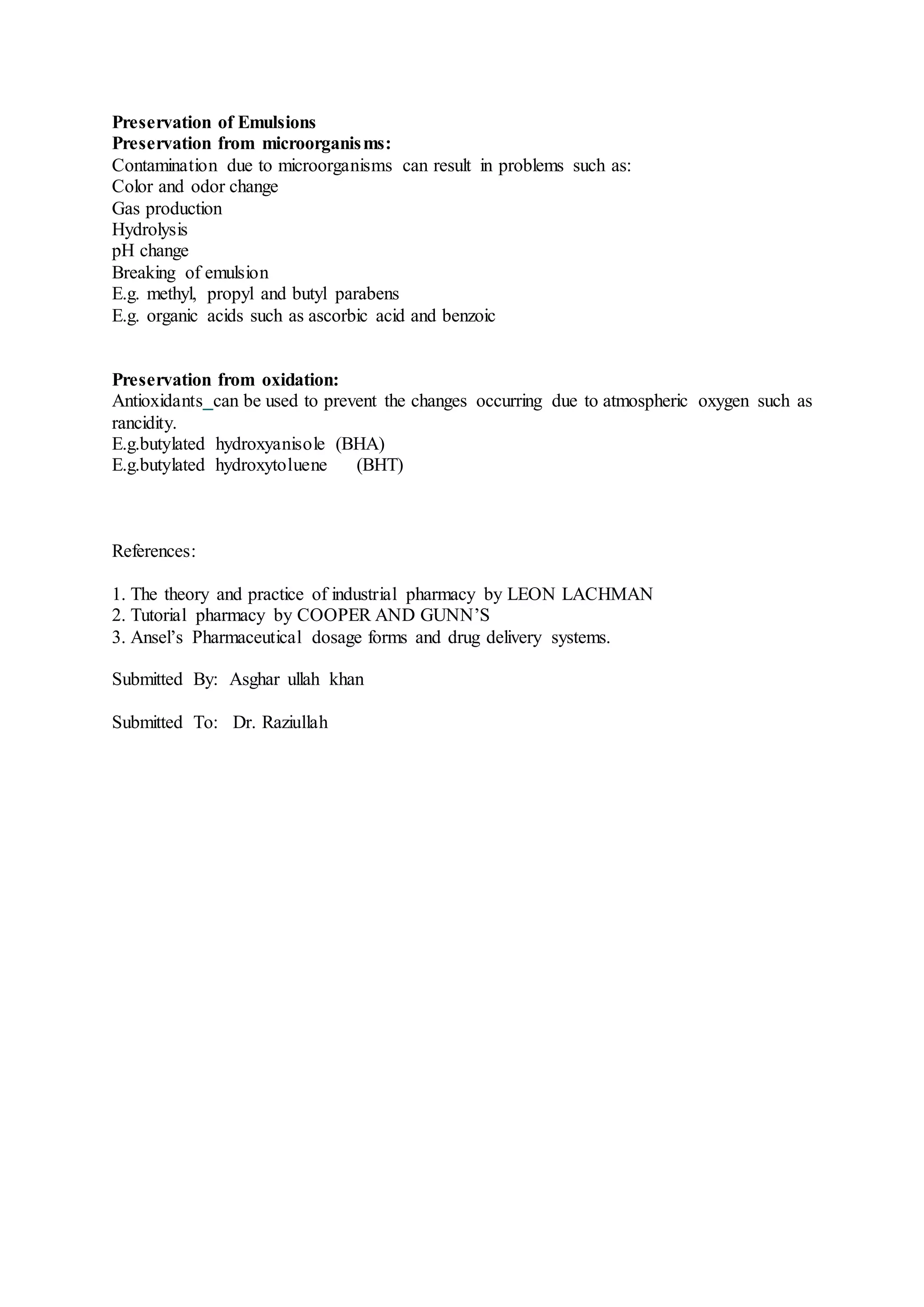 Emulsion assignment PDF file | DOCX