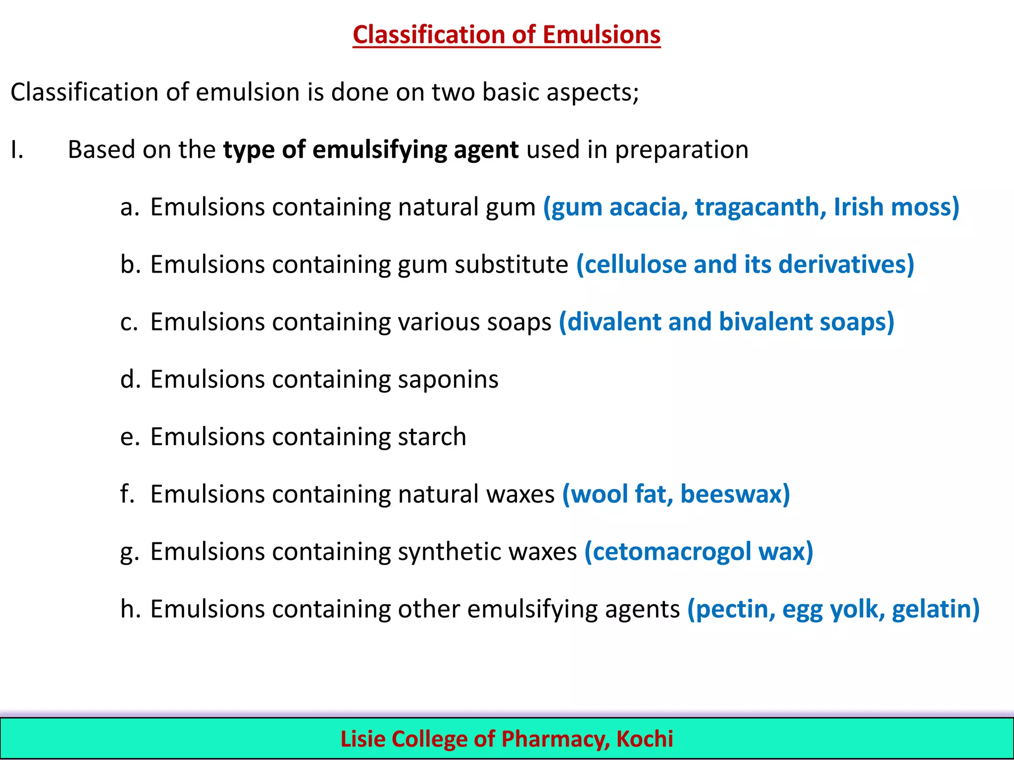 Emulsion (intro, adv, types and classifictaion) | PDF