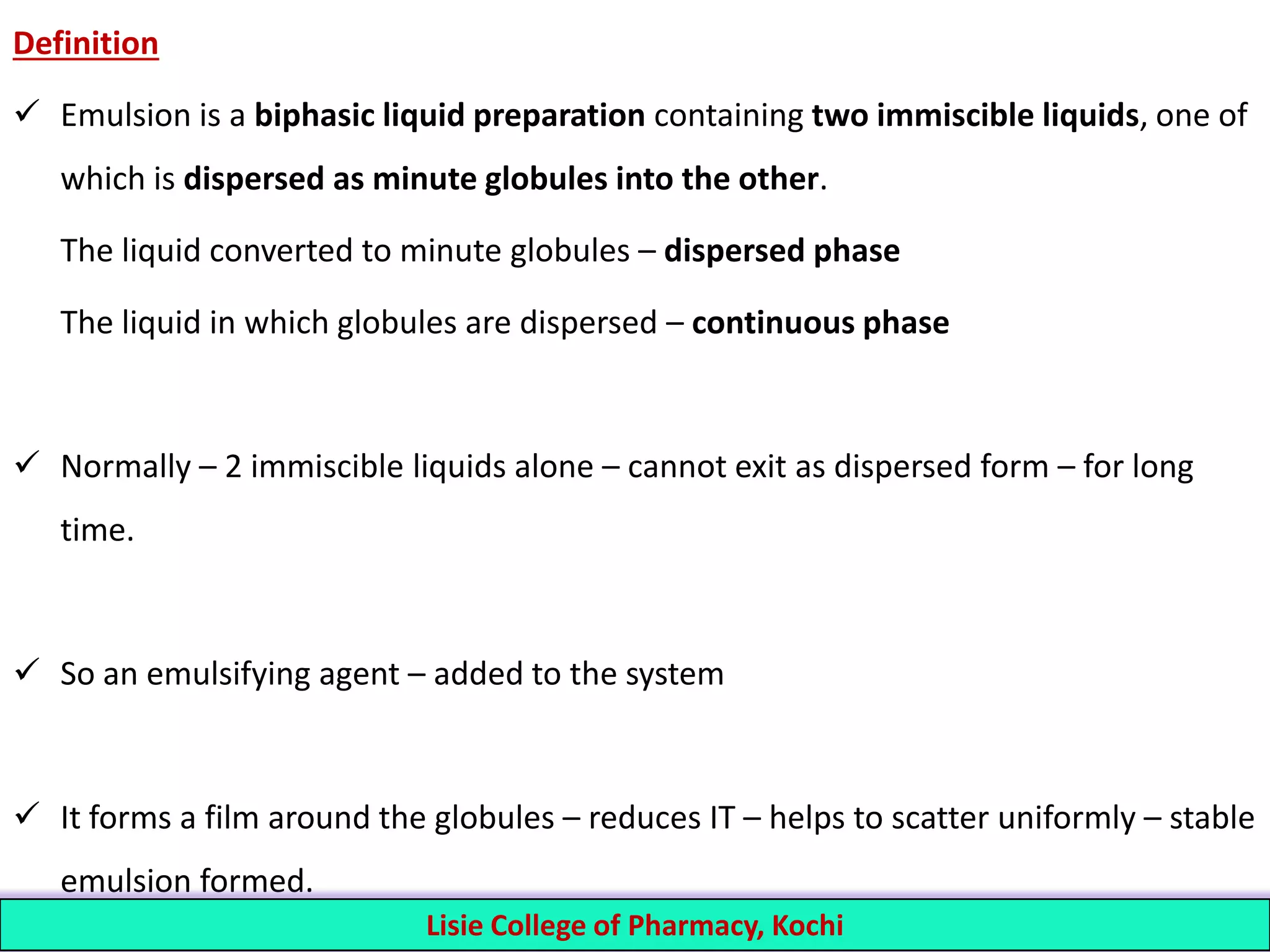 Emulsion (intro, adv, types and classifictaion) | PDF