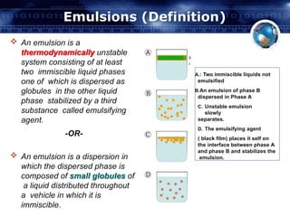emulsions_ euipments for emulsion, stability of emulsion | PPTX
