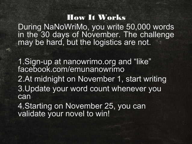 Emu NaNoWriMo kickoff meeting | PPT