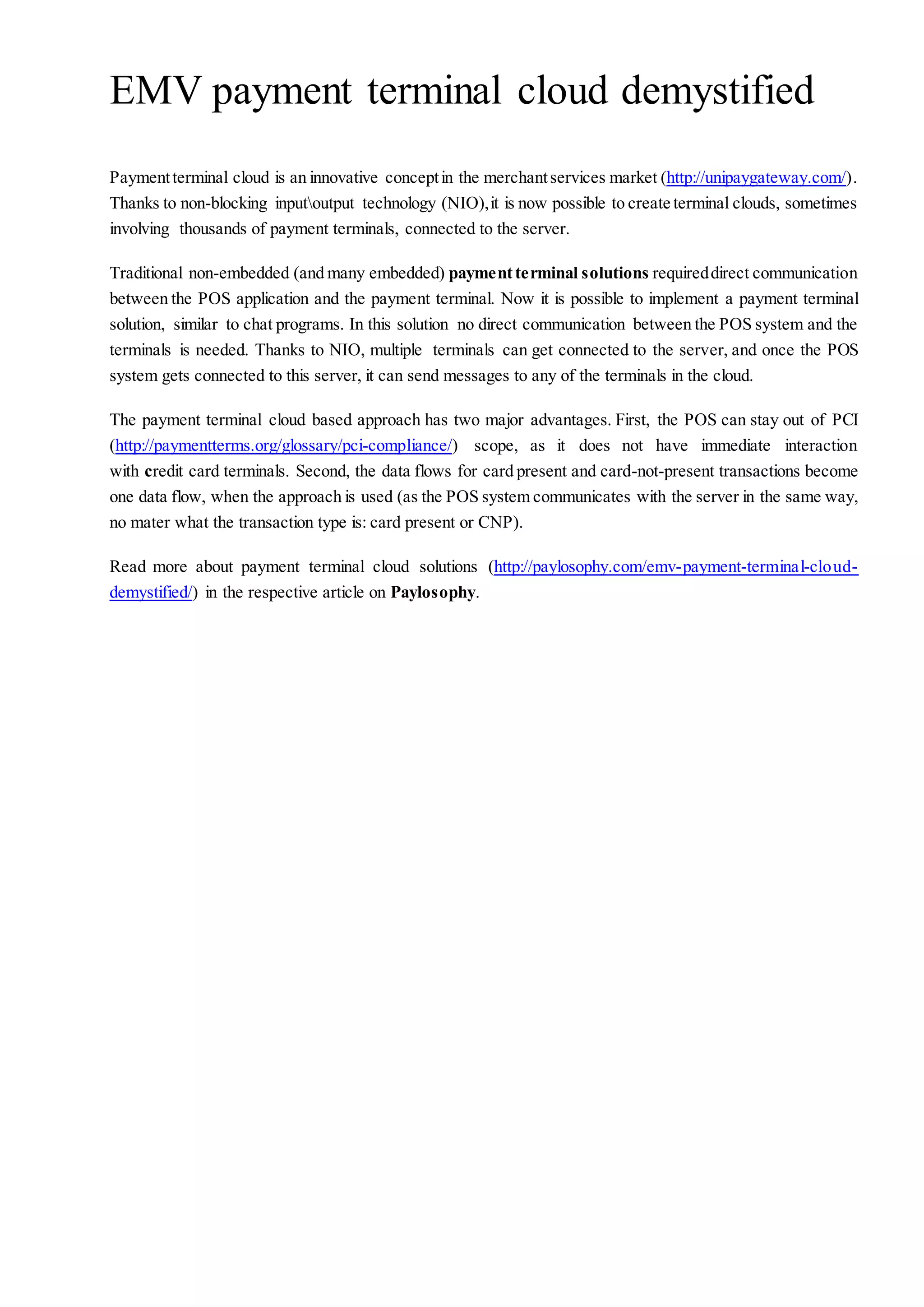 EMV Payment Terminal Cloud Demystified | DOCX