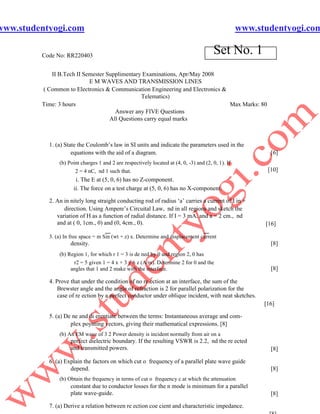 Electronic magnatic waves and transmission Lines Jntu Model Paper{Www ...
