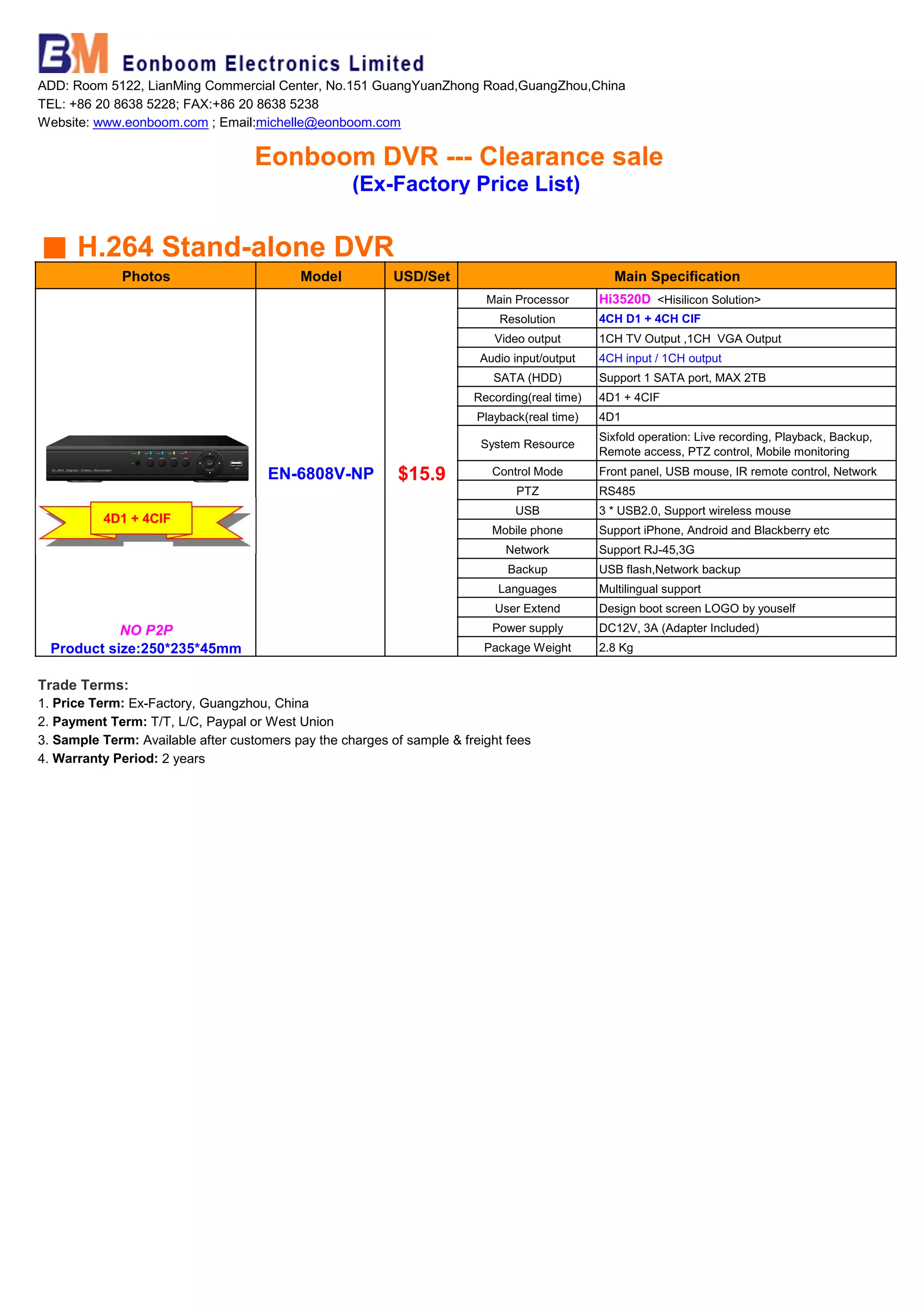 DVR CLEARANCE SALE: EN-6808V-NP | PDF | Consumer Electronics | Technology & Computing