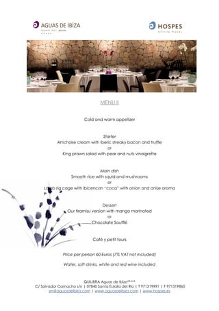 Business Menu in Ibiza - Dinner Gala | PDF