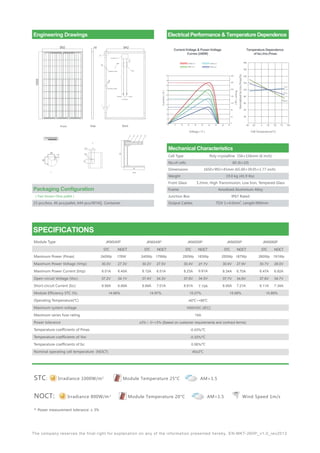 Jinko Solar Specification Sheet | PDF | Business | Business and Finance