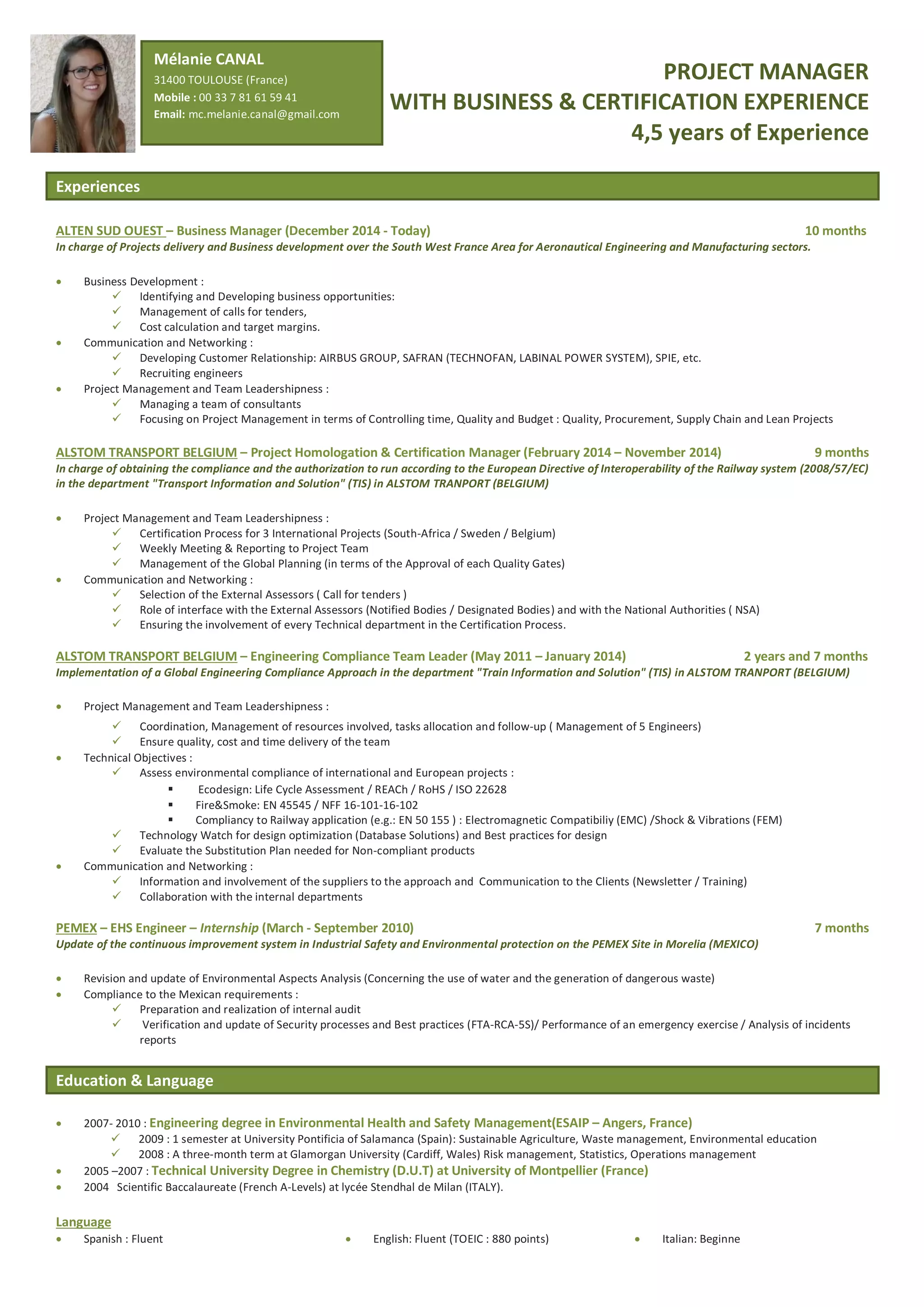 Melanie canal - Project Manager - RESUME | PDF | Business Administration | Business