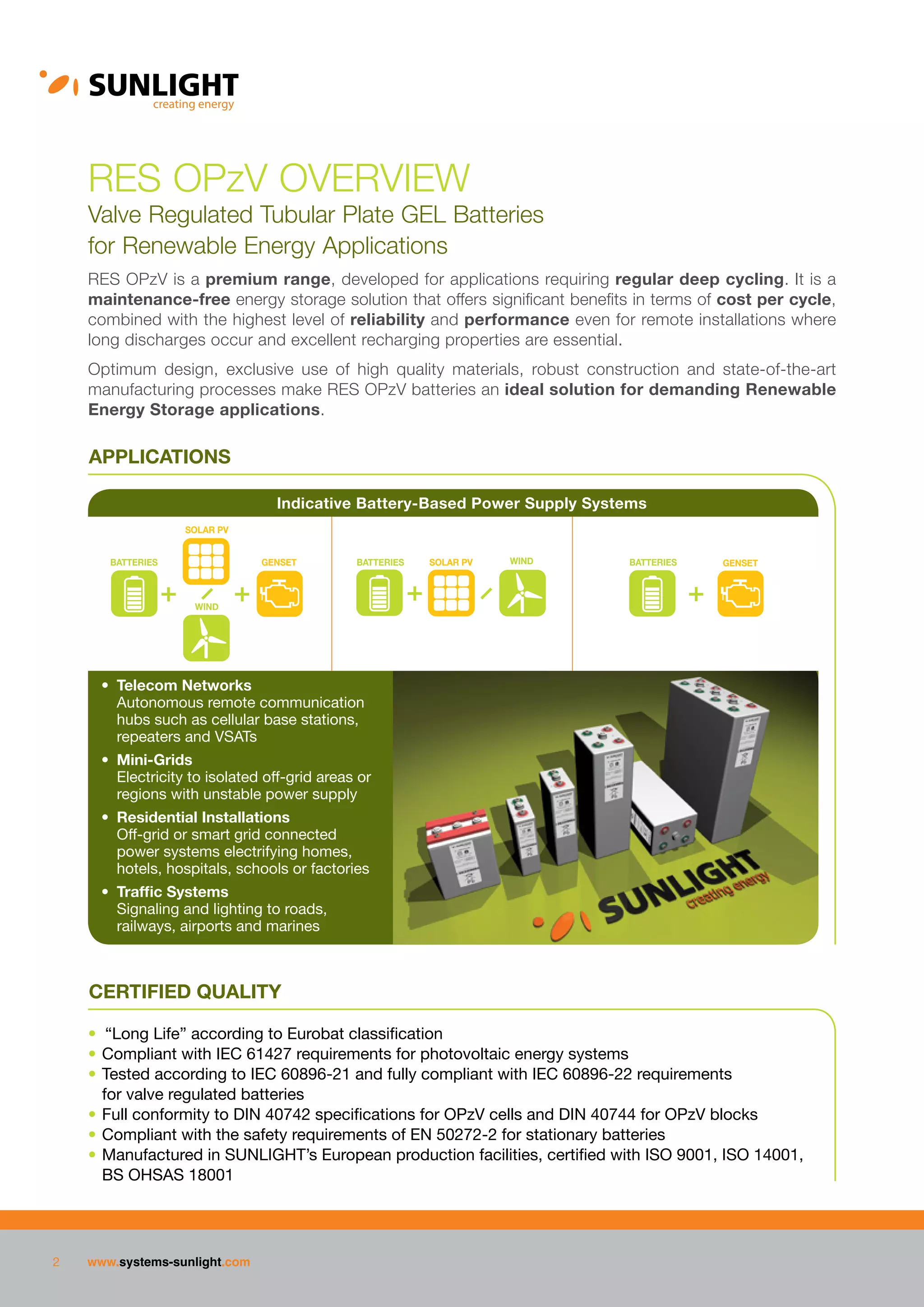 SYSTEMS SUNLIGHT S.A. | RES OPzV (Premium Quality Batteries for ...