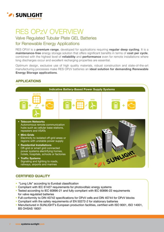 SYSTEMS SUNLIGHT S.A. | RES OPzV (Premium Quality Batteries for ...
