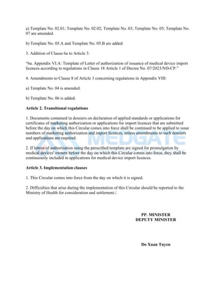 Circular 10/2023/TT-BYT: AMENDMENTS TO CERTAIN ARTICLES OF CIRCULAR NO ...