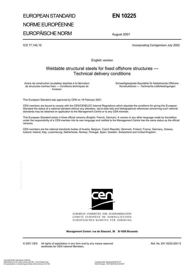 En 10225 weldable structural steel for fixed offshore stru | PDF