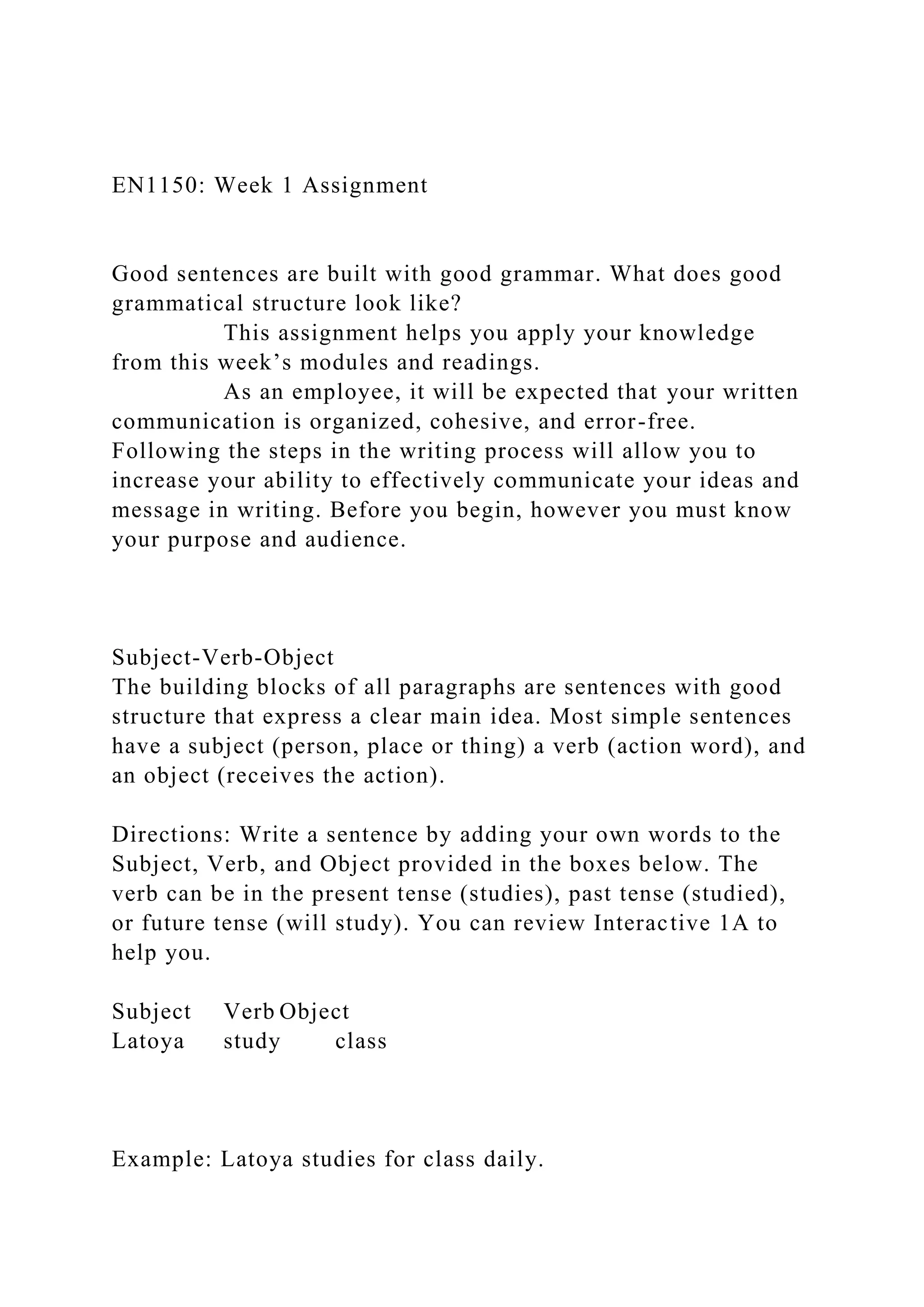 EN1150 Week 1 AssignmentGood sentences are built with good .docx
