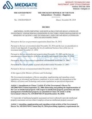 Decree 154/2018/ND-CP: AMENDING, SUPPLEMENTING AND REPEALING CERTAIN ...