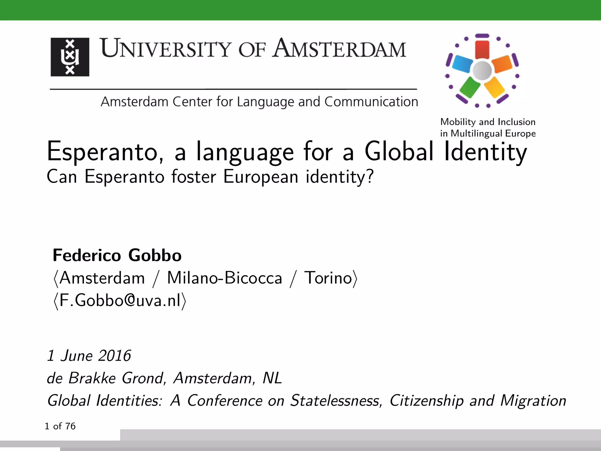 Esperanto, a language for a Global Identity Can Esperanto foster ...