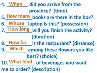 who, what, when, where, why, and how questions pptx | PPTX