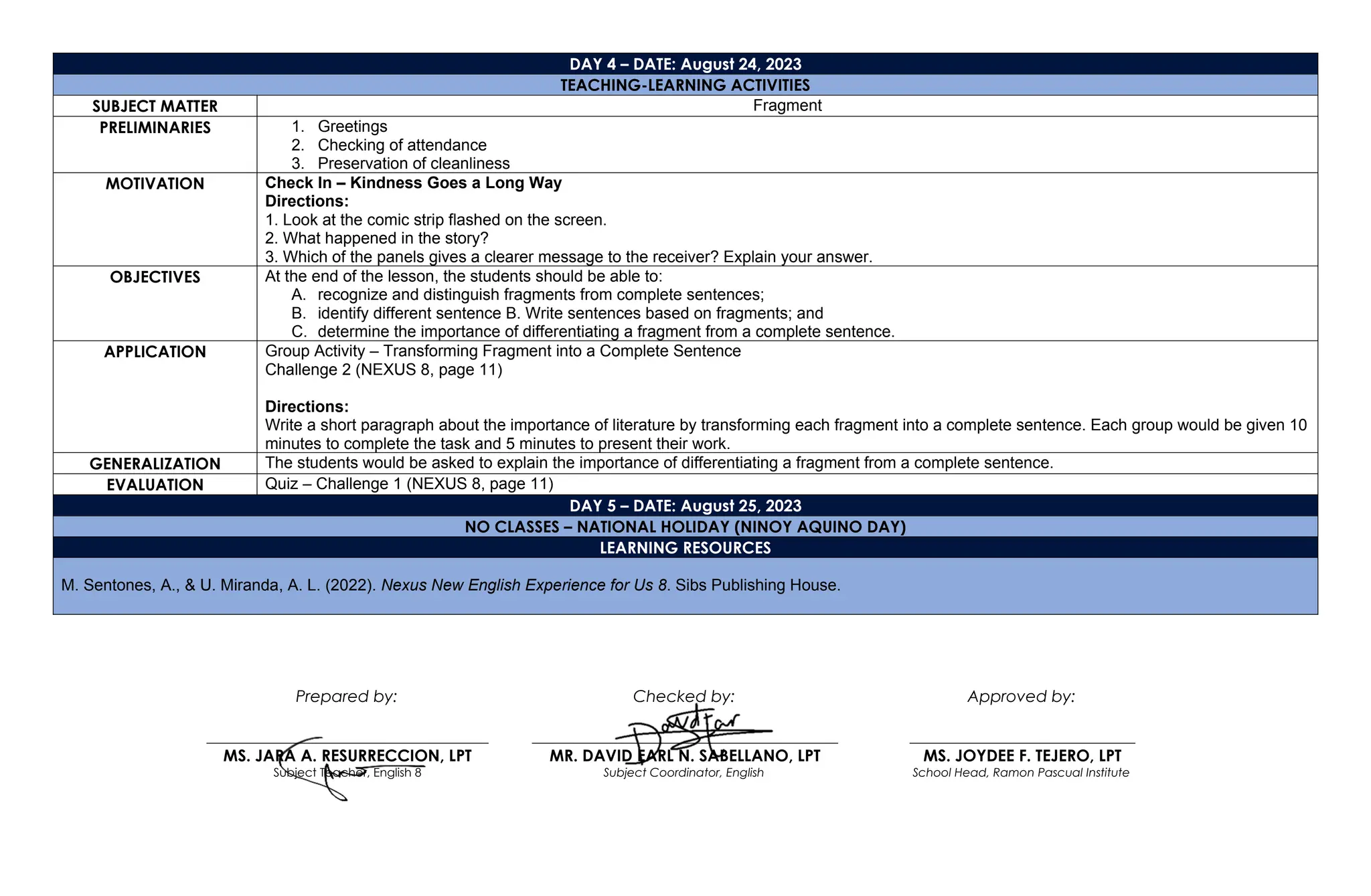 English 8 Week 2 Lesson Plan (FOR GRADE 8 S.Y. 2022-2023 | DOCX
