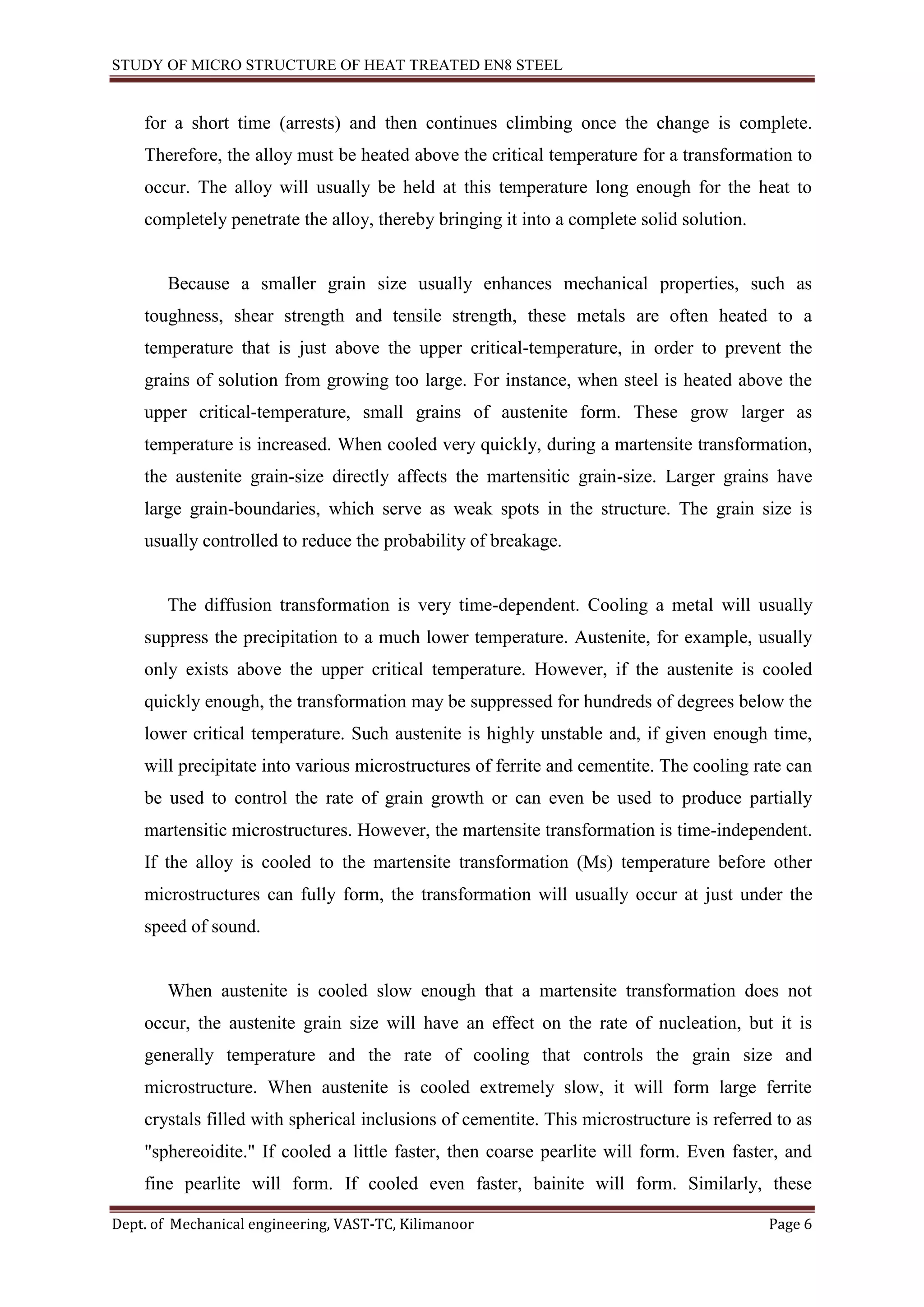 STUDY OF MICRO STRUCTURE OF HEAT TREATED EN8 STEEL | PDF
