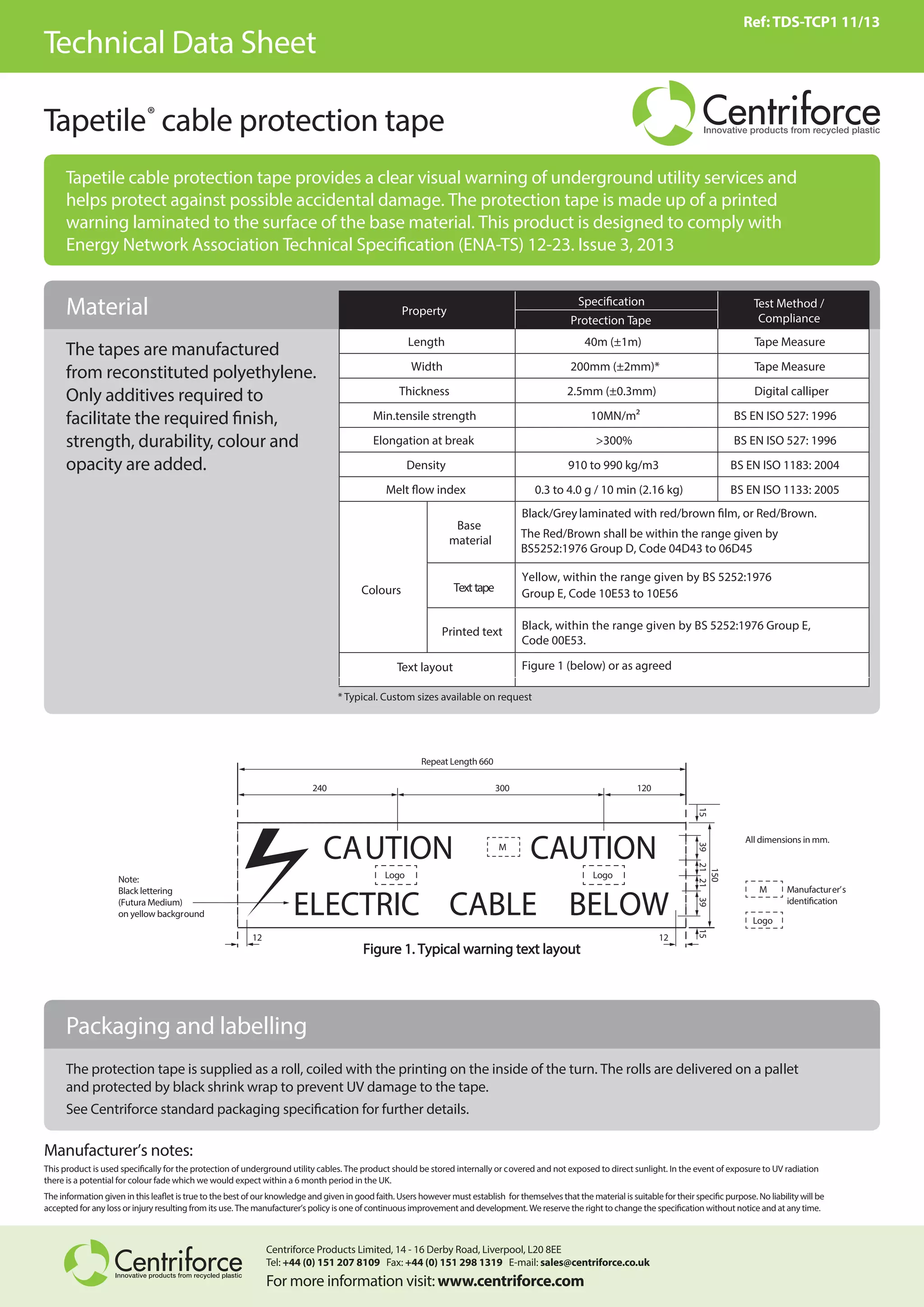 ENA-TS 12-23 Centriforce Tape Tile Underground Cable Tape | PDF