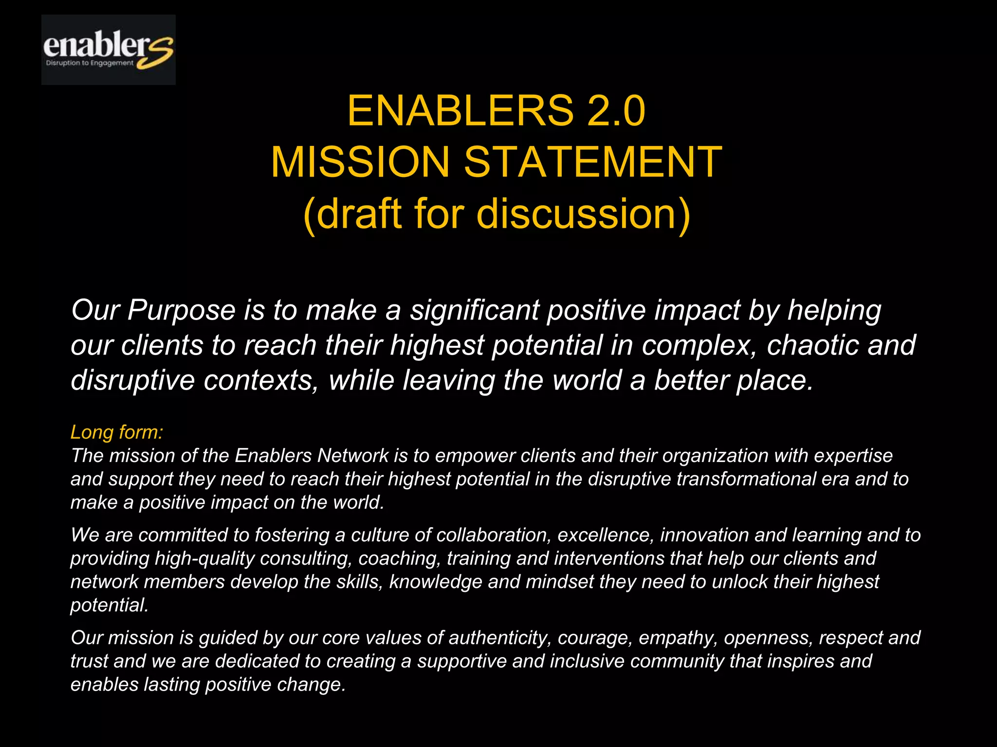 Enablers Mission Vision & Values | PPTX
