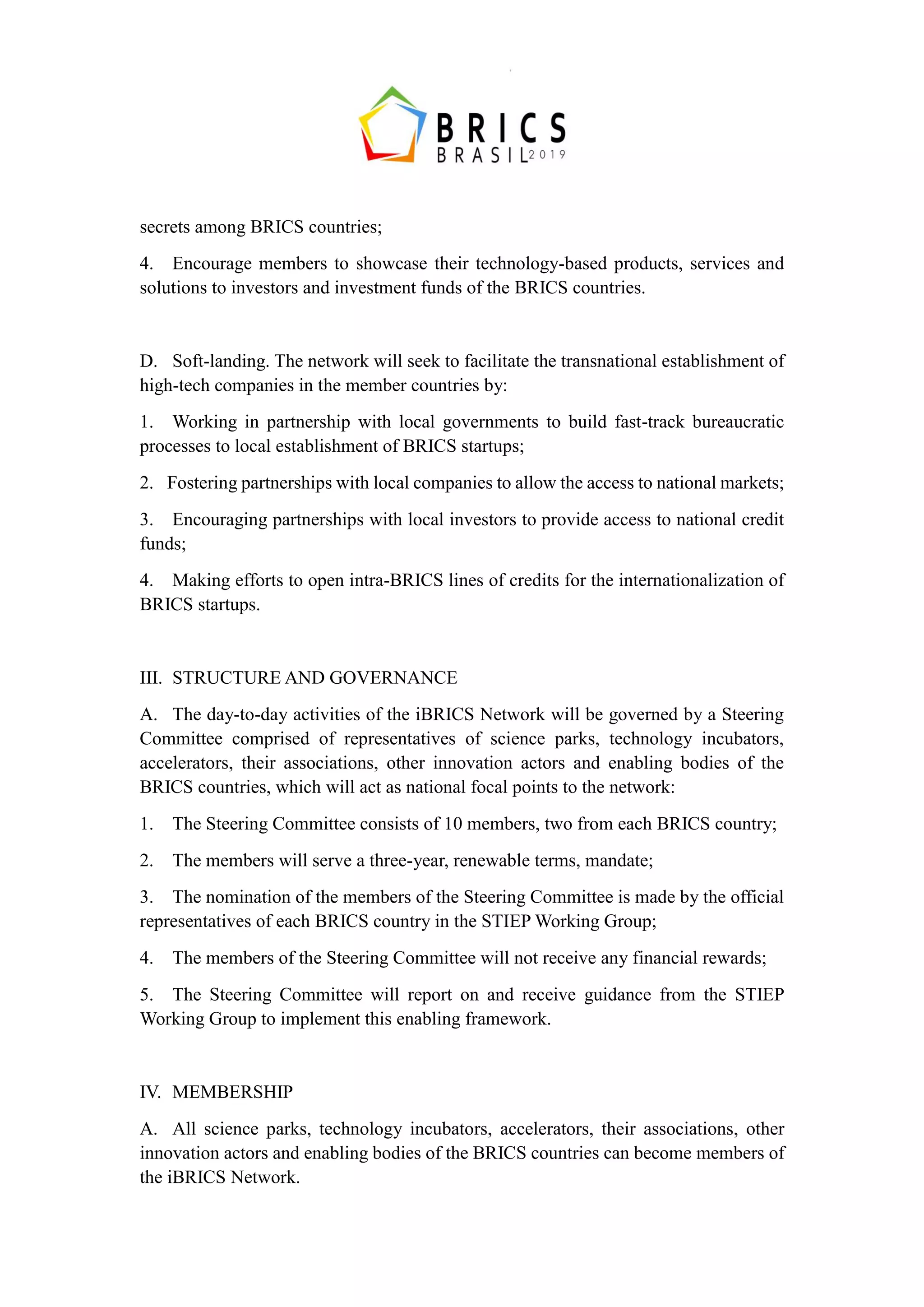 BRICS Enabling Framework for the Innovation-BRICS-Network iBRICS ...