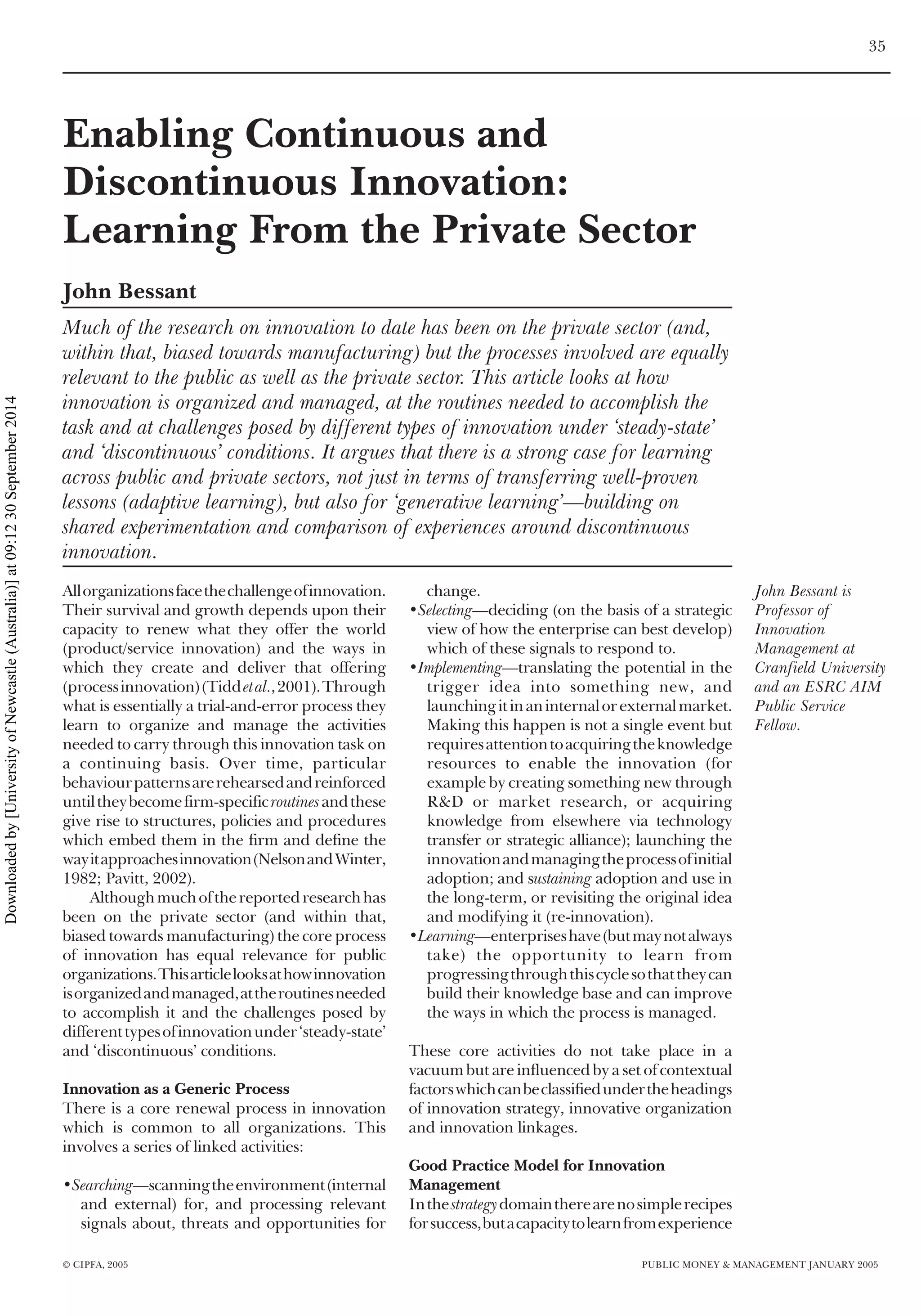 Enabling continuous and discontinuous innovation learning from the ...