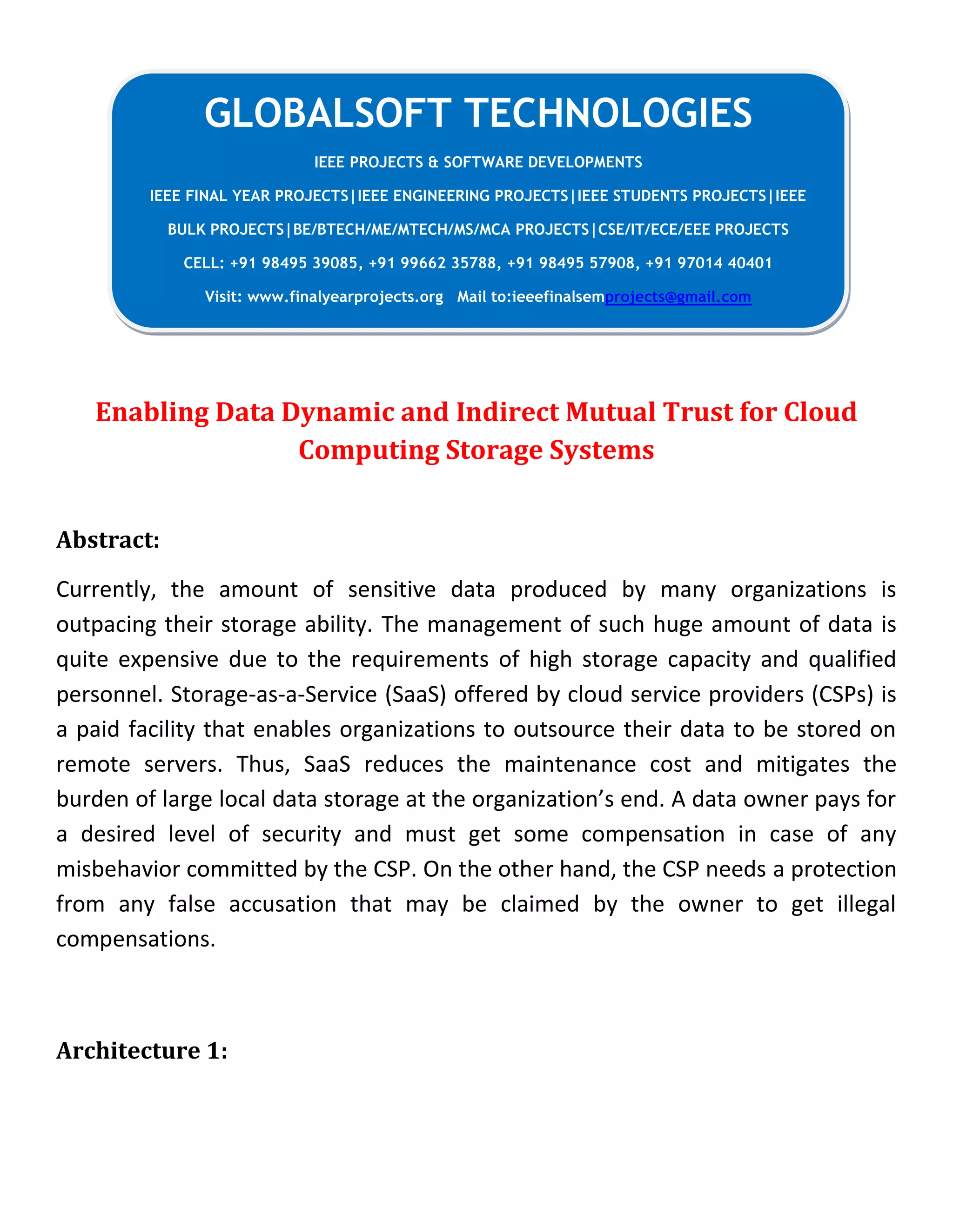 Enablingdatadynamicandindirectmutualtrustforcloudcomputingstoragesystems 131007071633-phpapp01 | PDF