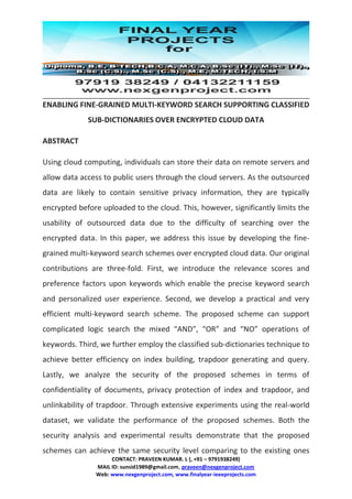 ENABLING FINE-GRAINED MULTI-KEYWORD SEARCH SUPPORTING CLASSIFIED SUB-DICTIONARIES OVER ENCRYPTED ...