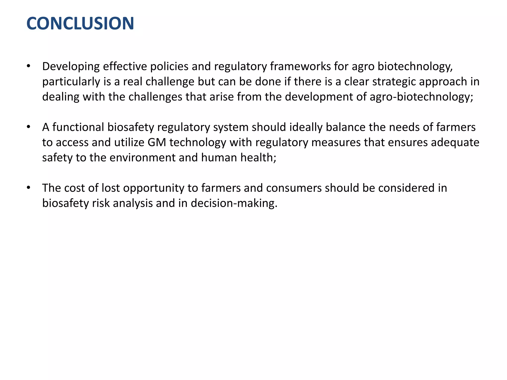 Enabling policies for agricultural biotechnologies. v. pillai | PPT