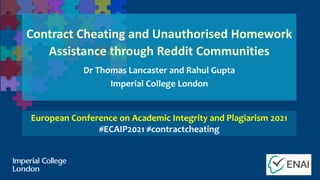 Contract Cheating and Unauthorised Homework Assistance through Reddit ...