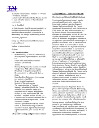 Enalapril Maleate/HCT Delayed-Release capsules USP Taj Pharma SmPC | PDF
