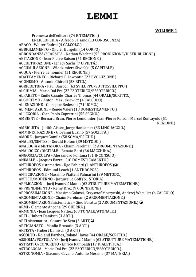 Enciclopedia einaudi [1982] - elenco Pacchetti_Lemmi | PDF | Science