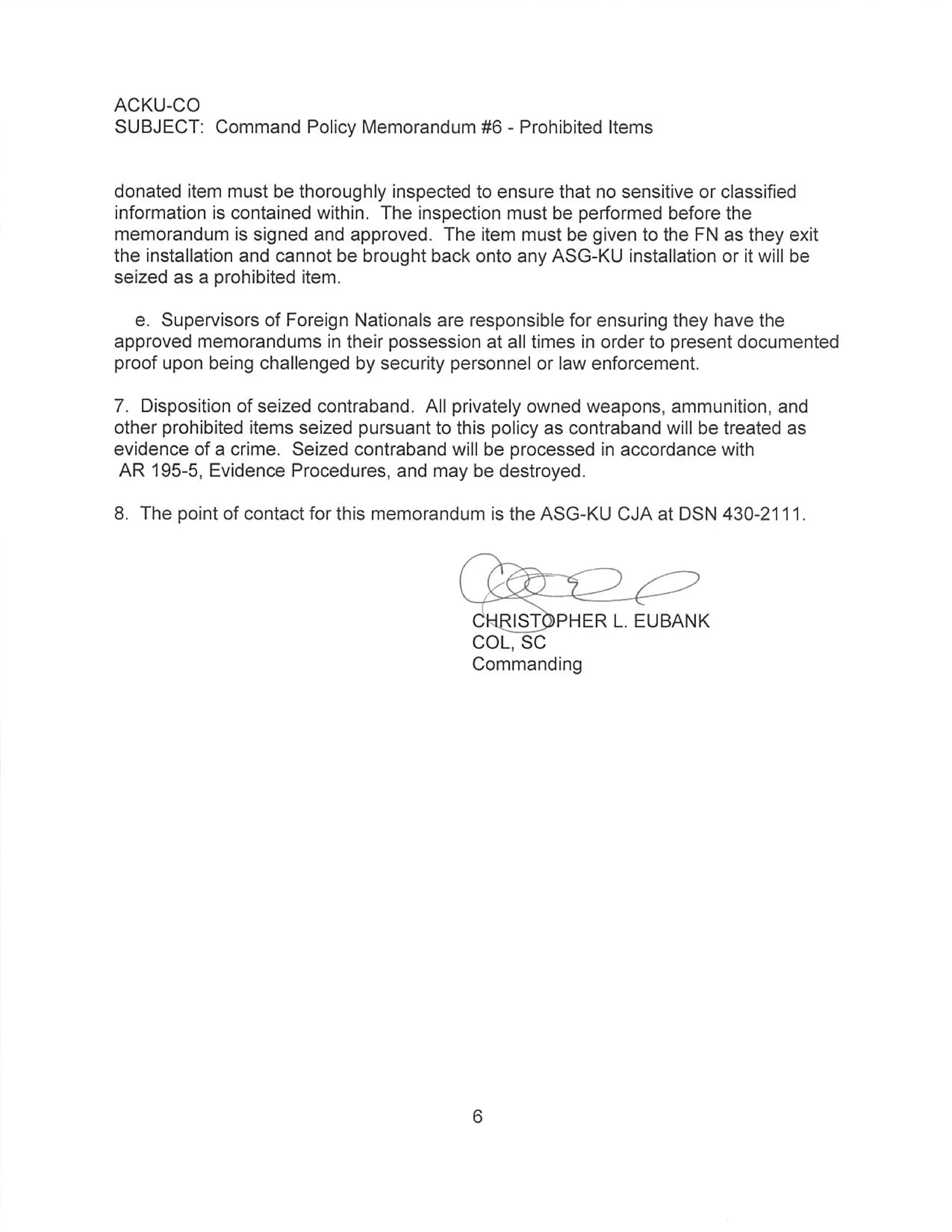 Encl 1 policy letter 06 prohibited items1 | PDF