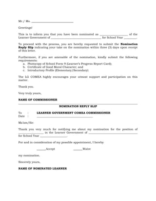 Enclosures. Forms and Templates- SSLG Election | DOCX