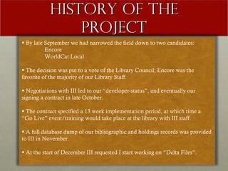 Tech, Reference, AND PATRON Views of our new Front-End | PPT