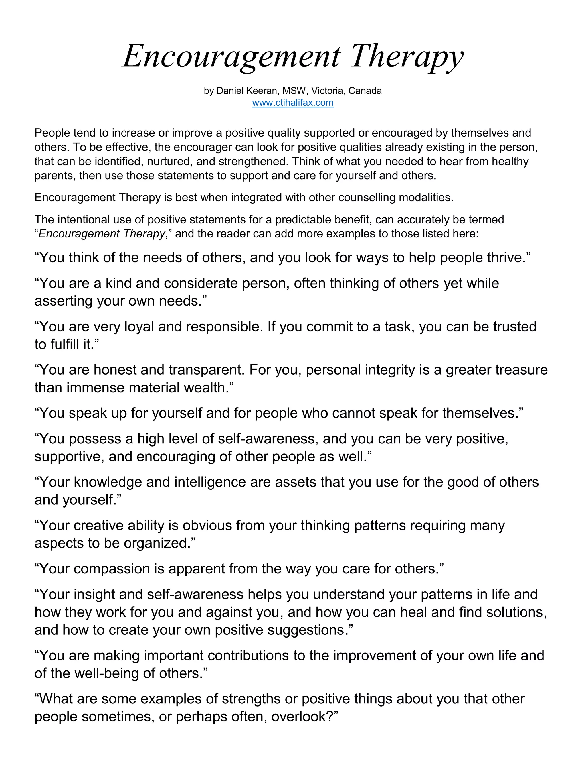 Encouragement Therapy | PDF