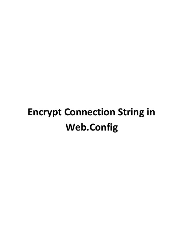 Encrypt Connection String In Nfig