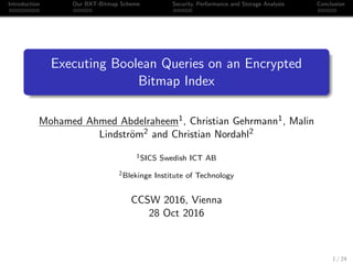 Executing Boolean Queries on an Encrypted Bitmap Index | PPT