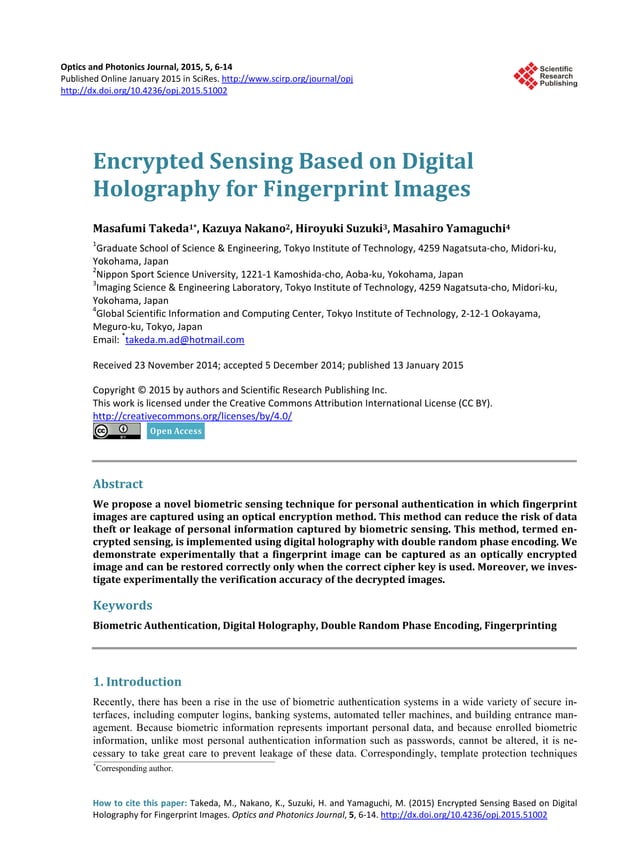 Encrypted sensing of fingerprint image | PDF | Free Download