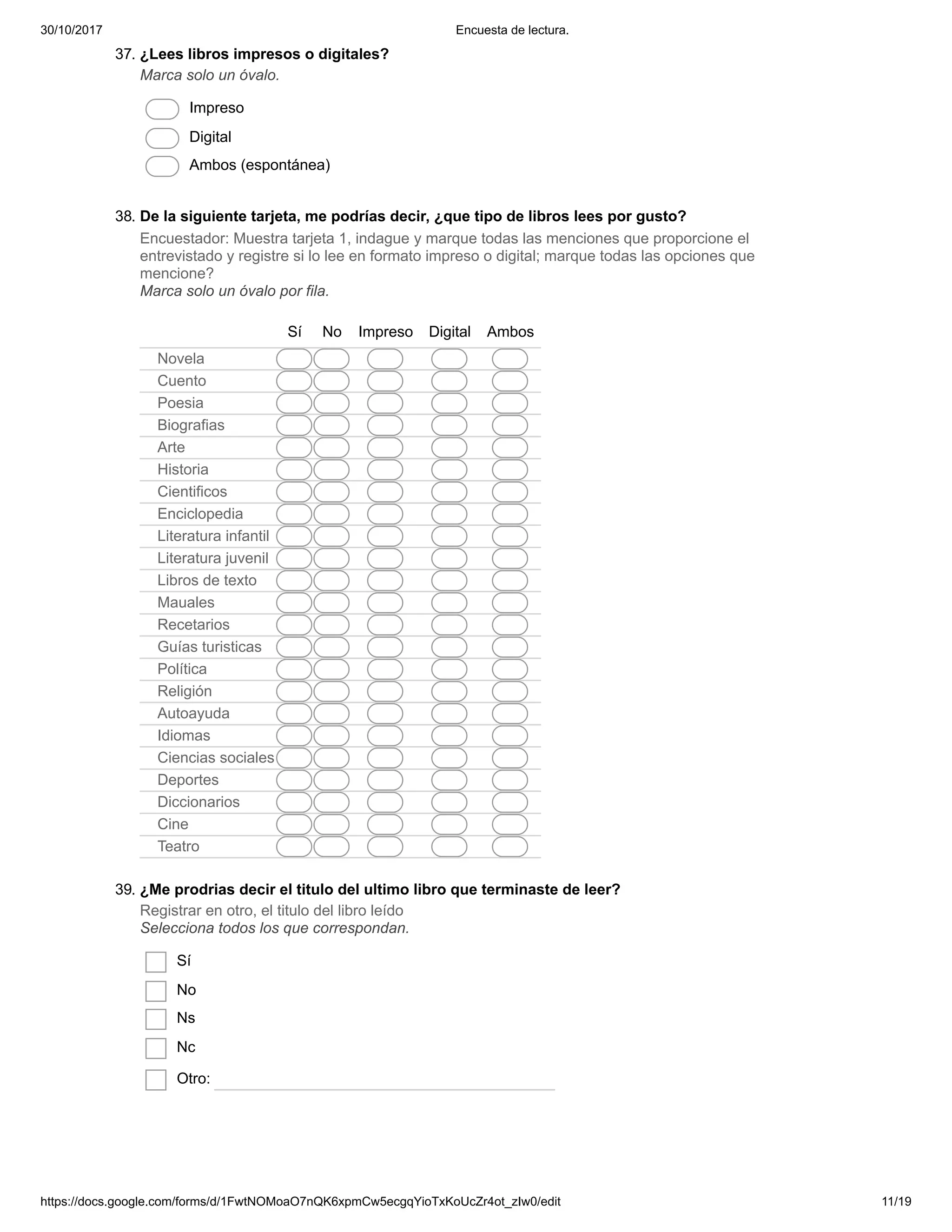 Encuesta de lectura lista | PDF