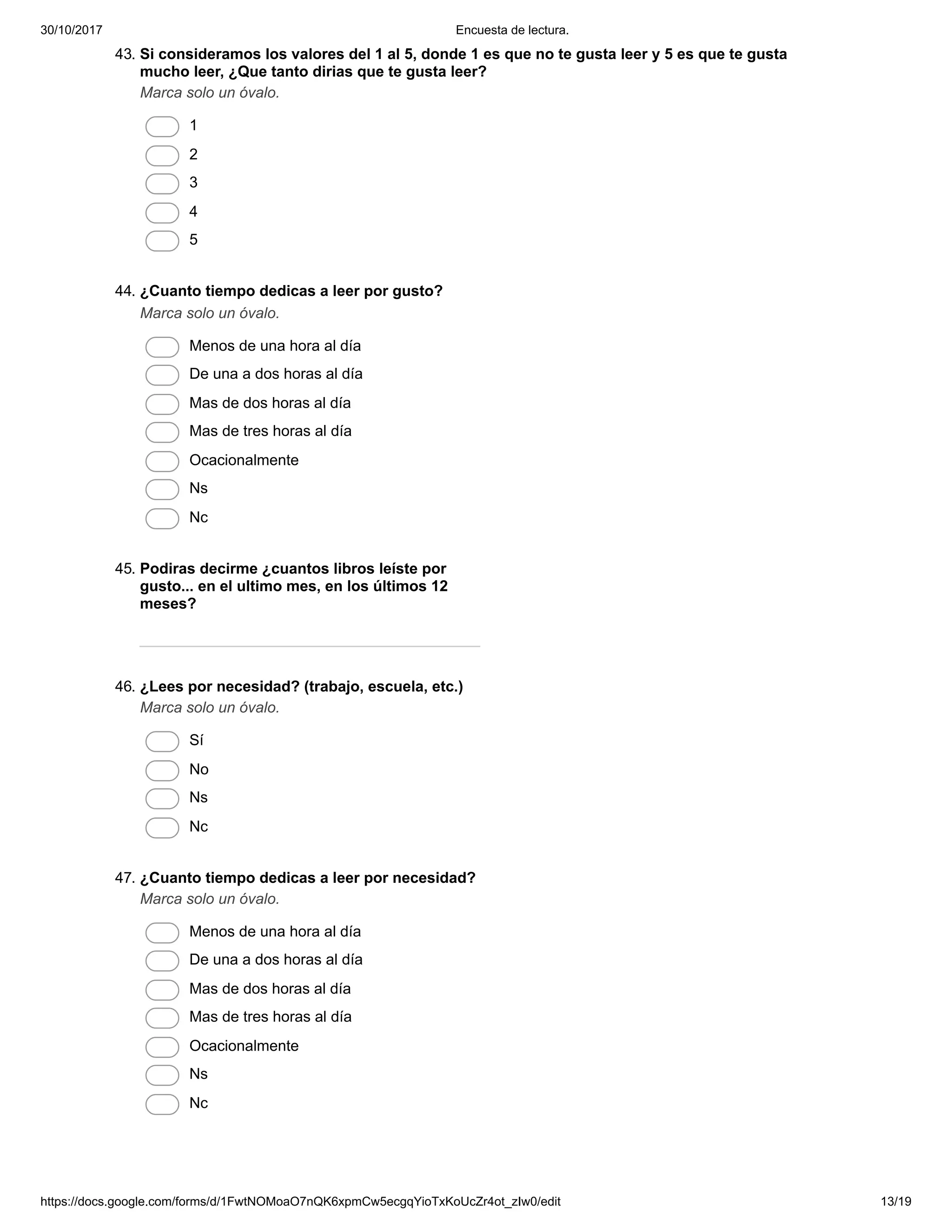 Encuesta de lectura lista | PDF