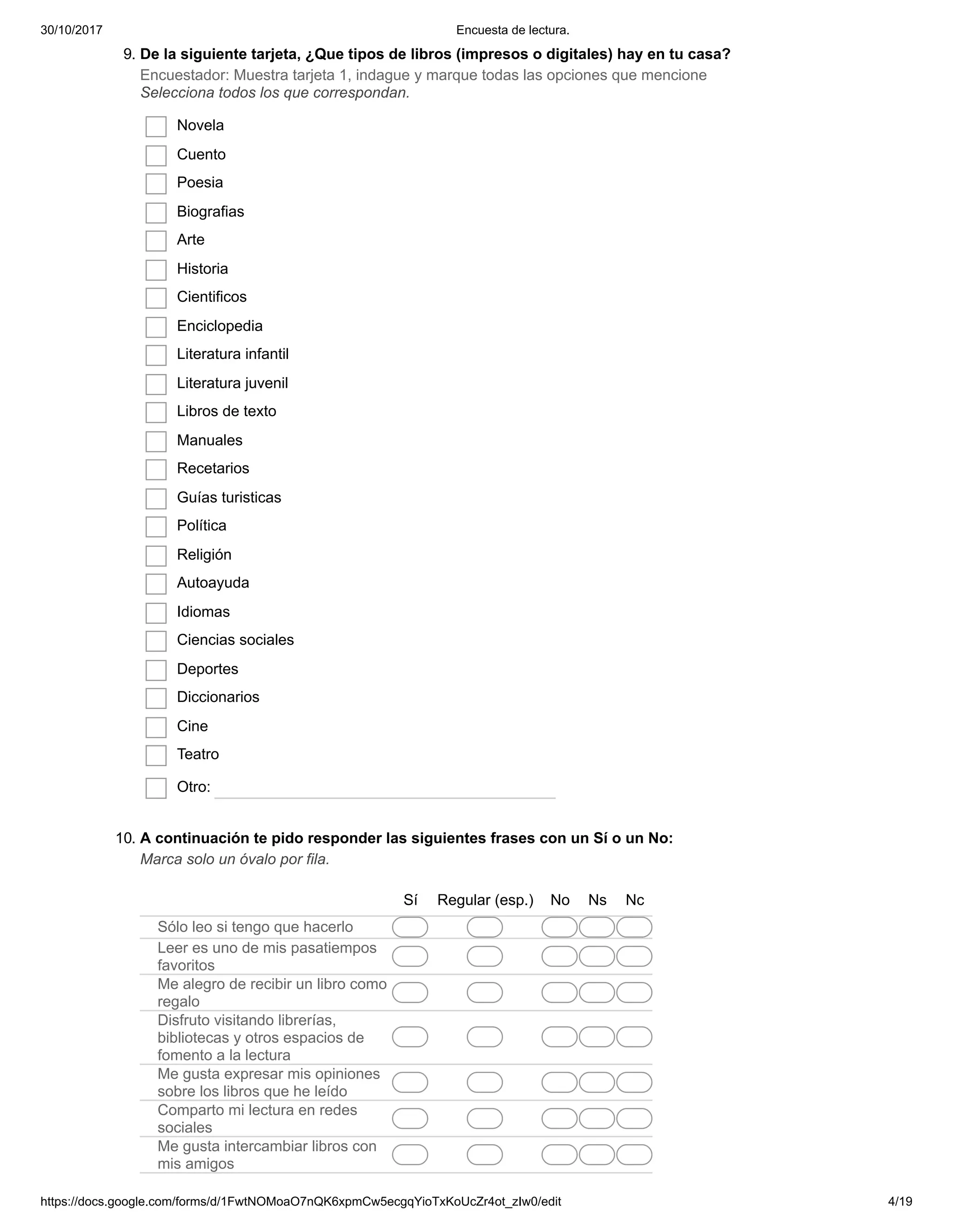 Encuesta de lectura lista | PDF