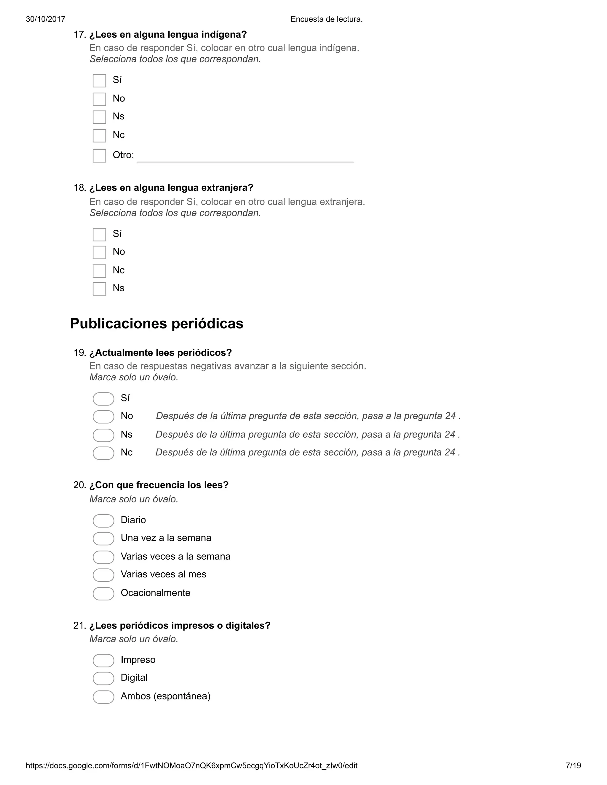Encuesta de lectura lista | PDF
