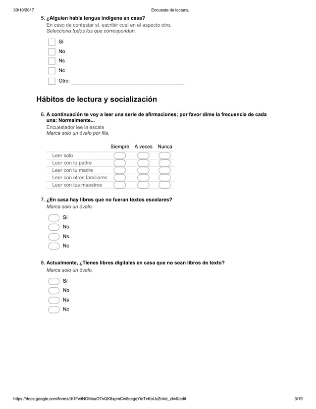Encuesta de lectura lista | PDF
