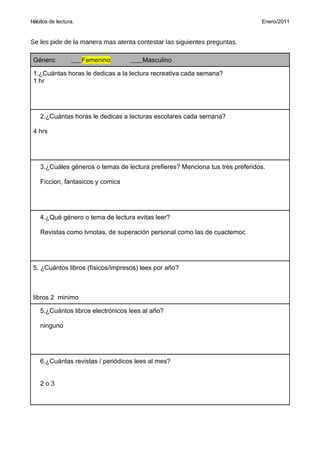 Encuesta habitos de lectura | DOC