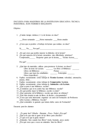 Encuesta lectura y escritura maestros | DOCX