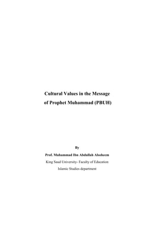 Cultural values in the message of Prophet Muhammad ﷺ | PDF