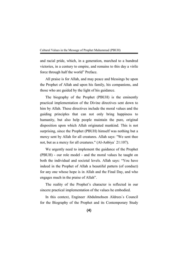 Cultural values in the message of Prophet Muhammad ﷺ | PDF