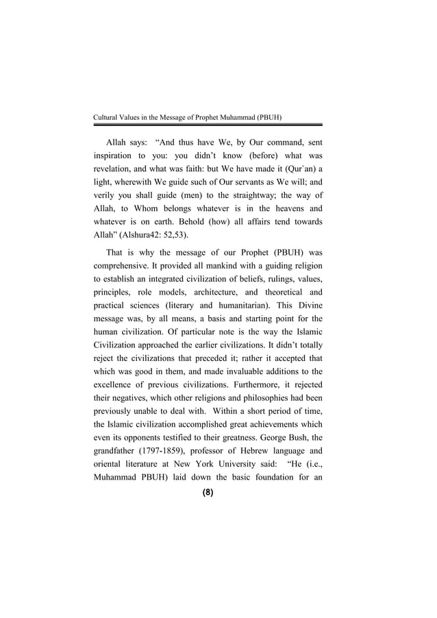 Cultural values in the message of Prophet Muhammad ﷺ | PDF