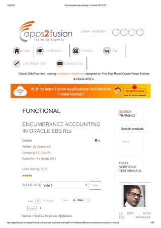 Encumbrance accounting in oracle ebs r12 | PDF