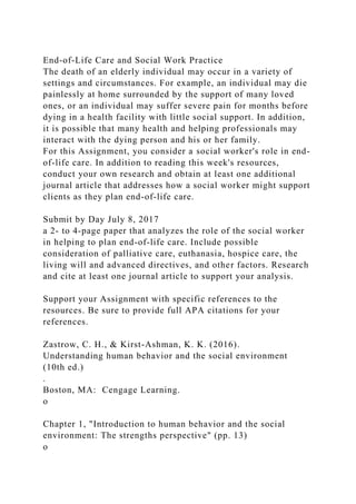 End-of-Life Care and Social Work PracticeThe death of an elderly i.docx